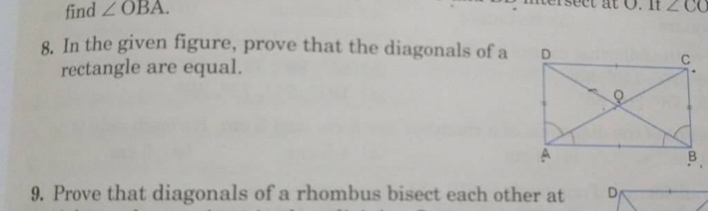 8. In the given figure, prove that the diagonals of a rectangle are equal..