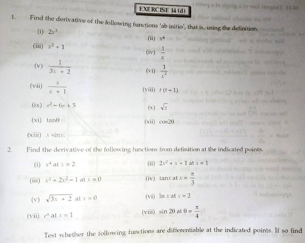 EXERCISE 14 (d) 1. Find the derivative of the following functions 'ab ini..