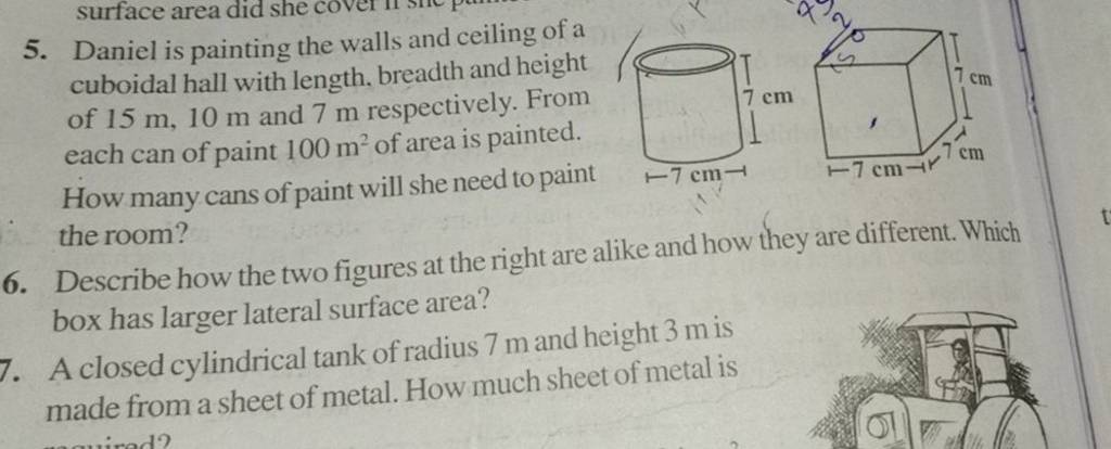 5. Daniel is painting the walls and ceiling of a cuboidal hall with lengt..