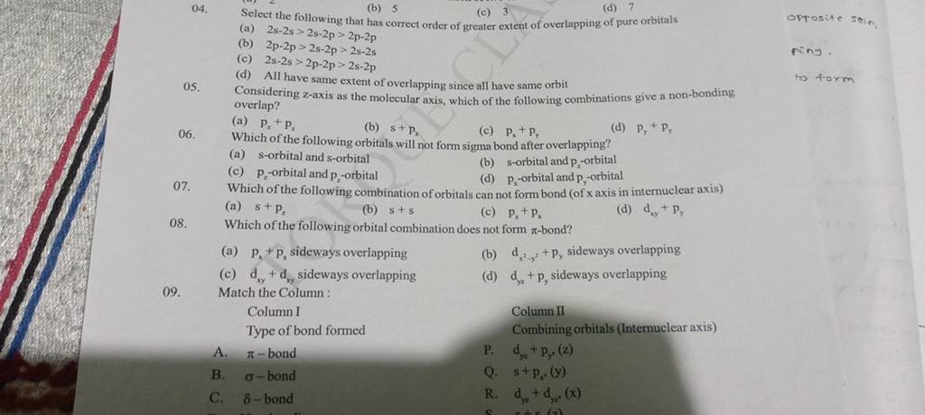 that correct order of greater extent of overlapping of pure orbitals..