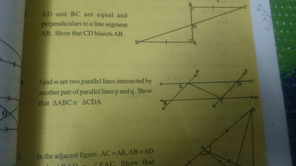 3. AD and BC are equal and perpendiculars to a line segment AB. Show that..