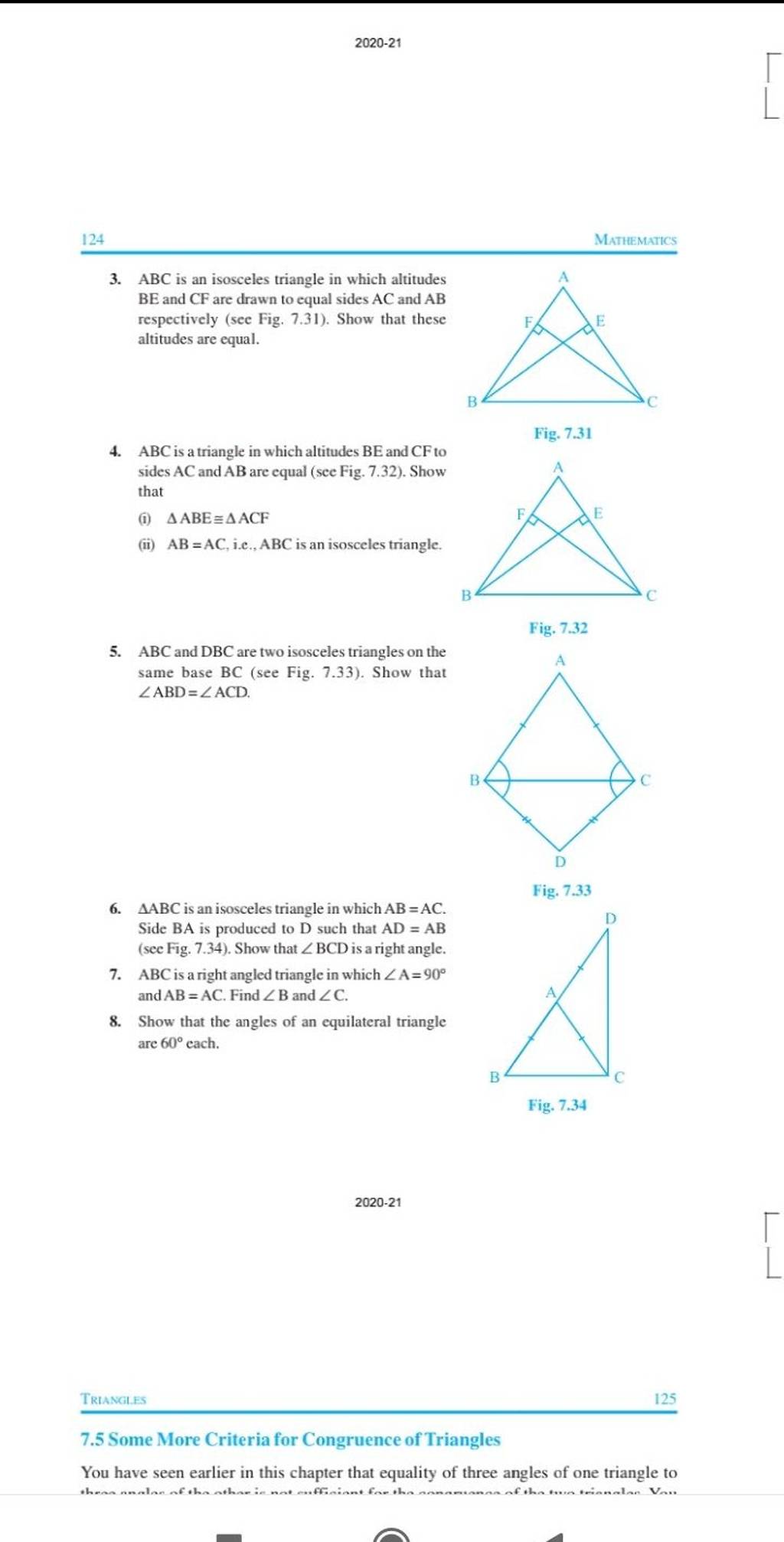 124 2020-21 3. ABC is an isosceles triangle in which altitudes BE and CF