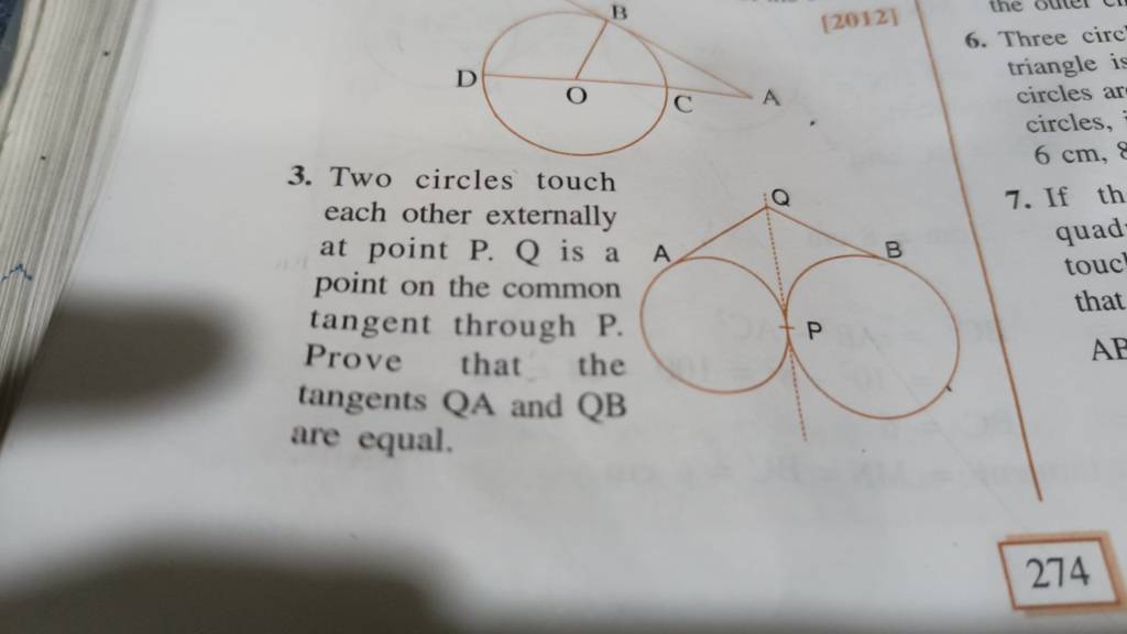 3. Two circles touch each other externally at point P. Q is a point on th..