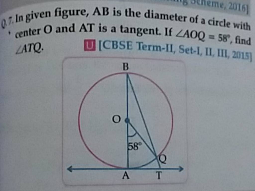 0.7 In given figure, AB is the diameter of a circle with ' center O and A..