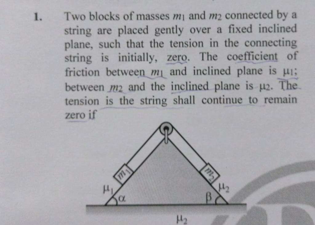 1 Two Blocks Of Masses M1 And M2 Connected By A String Are Placed Gent