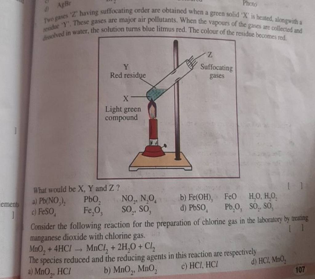 Consider the following reaction for the preparation of chlorine gas in th.. Consider the following reaction for the preparation of chlorine gas in th..