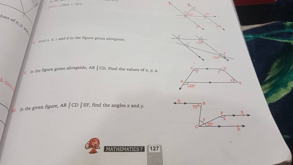 9 In The Figure Given Alongside Ab∥cd Find The Values Of X Y Z 8 Fin