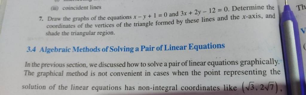 Iii Coincident Lines 7 Draw The Graphs Of The Equations X−y 1 0 And 3x