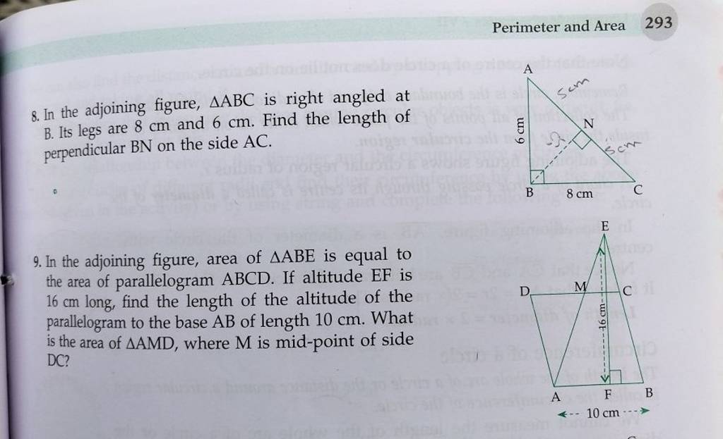 Perimeter and Area 293 8. In the adjoining figure, ABC is right angled a..