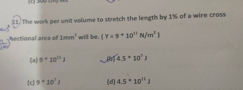 The work per unit volume to stretch the length by 1% of a wire cross..