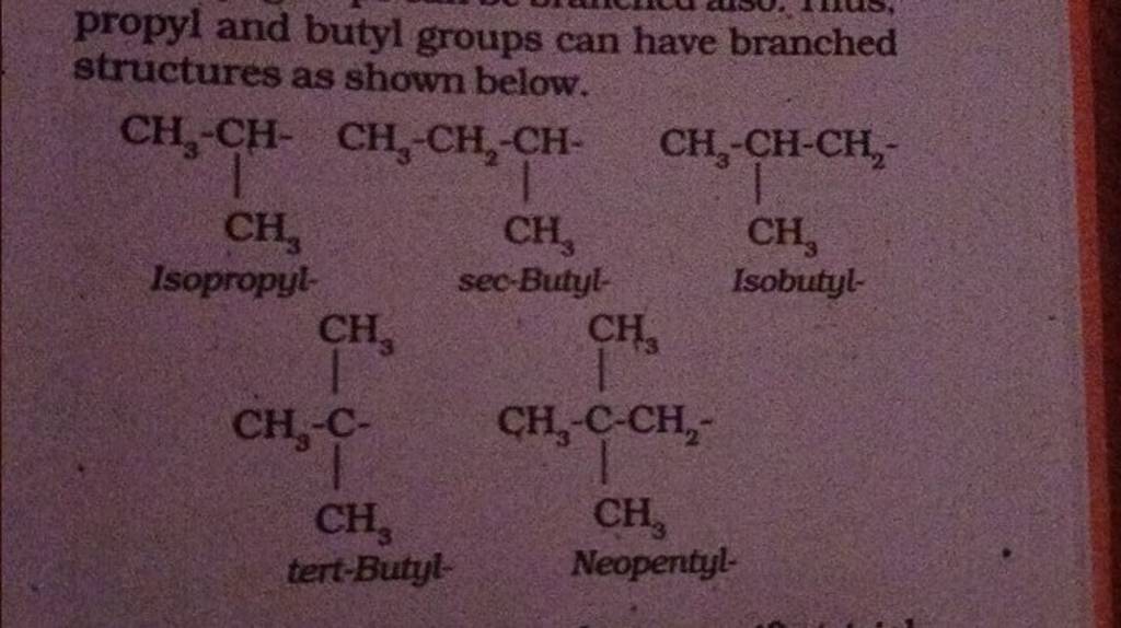 propyl and butyl groups can have branched structures as shown below...
