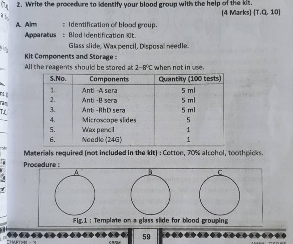 2. Write the procedure to identify your blood group with the help of the