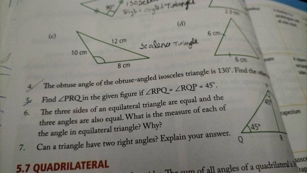 (c) 4. The obtuse angle of the obtuse-angled isosceles triangle is 130∘.