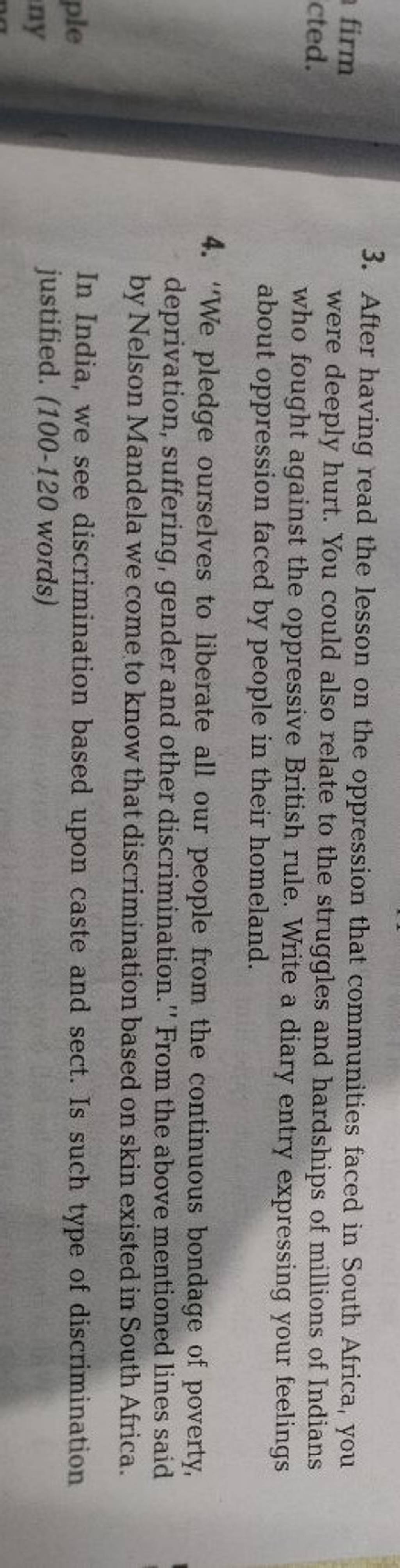 3. After having read the lesson on the oppression that communities faced