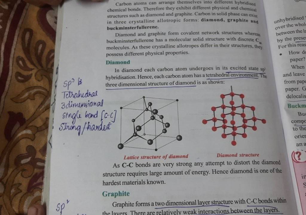 Carbon atoms can arrange themselves into different hybridised chemical bo..