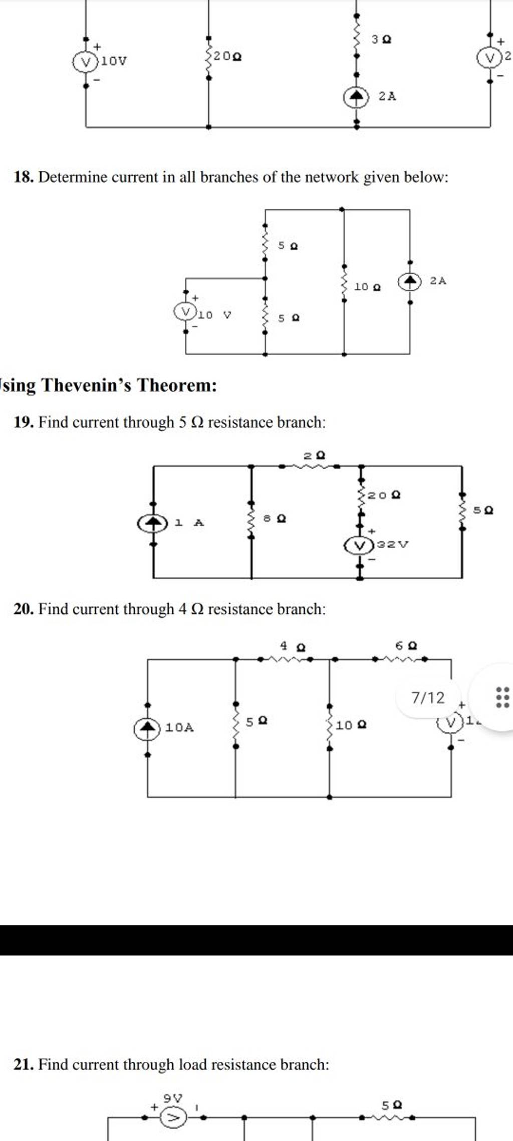18. Determine current in all branches of the network given below: | Filo 18. Determine current in all branches of the network given below: | Filo
