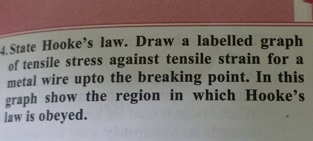 4. State Hooke's law. Draw a labelled graph of tensile stress against ten..