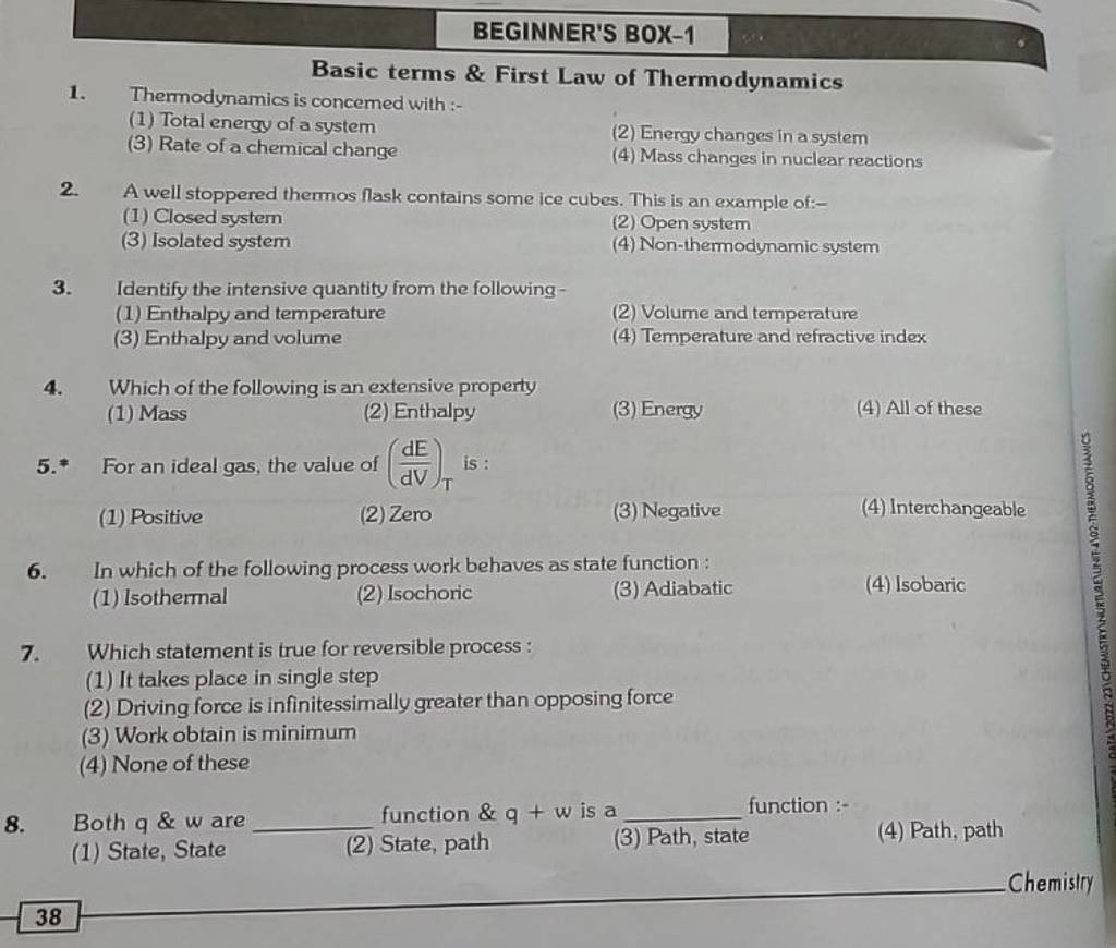 BEGINNER'S BOX-1 Basic terms \& First Law of Thermodynamics 1. Thermodyna..