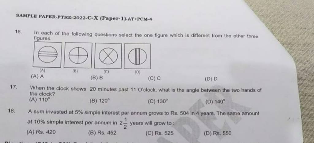 When the clock shows 20 minutes past 11O′ 'lock, what is the angle betwee..