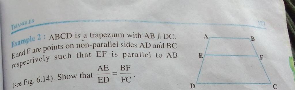 TNIANOLES Example 2: ABCD is a trapezium with AB∥DC. E and F are points o..