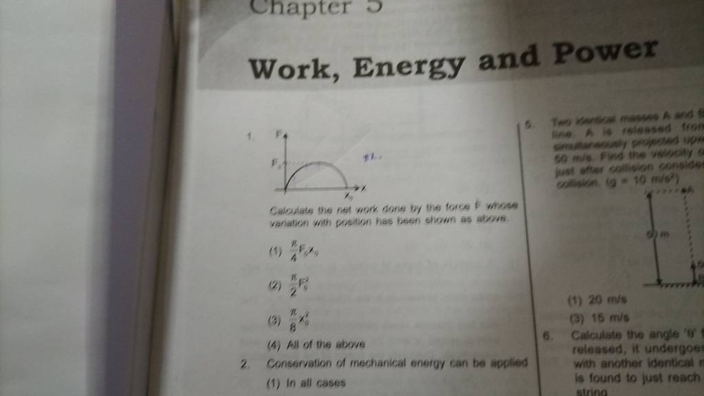 Calculate the net work done by the toree f whose variation with position