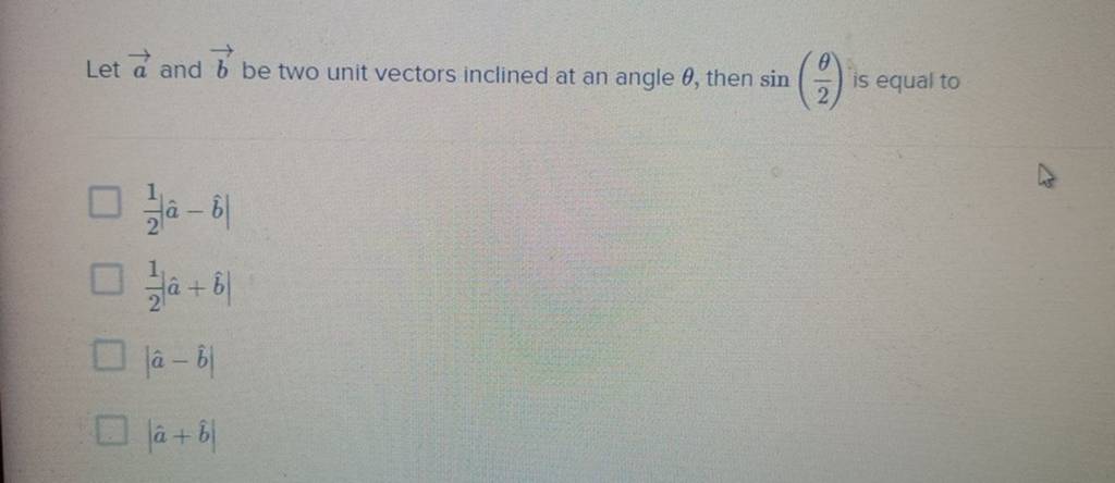 Let a and b be two unit vectors inclined at an angle θ, then sin(2θ ) is