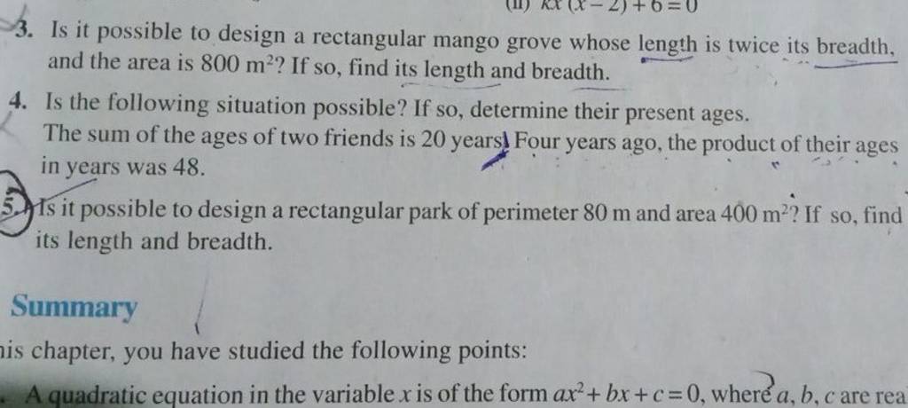 3. Is it possible to design a rectangular mango grove whose length is twi..