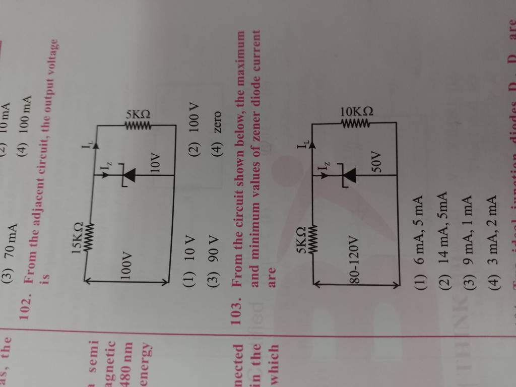 From the circuit shown below, the maximum and minimum values of zener dio..