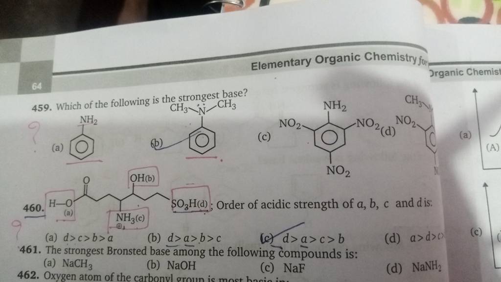 Order of acidic strength of a,b,c and d is: | Filo