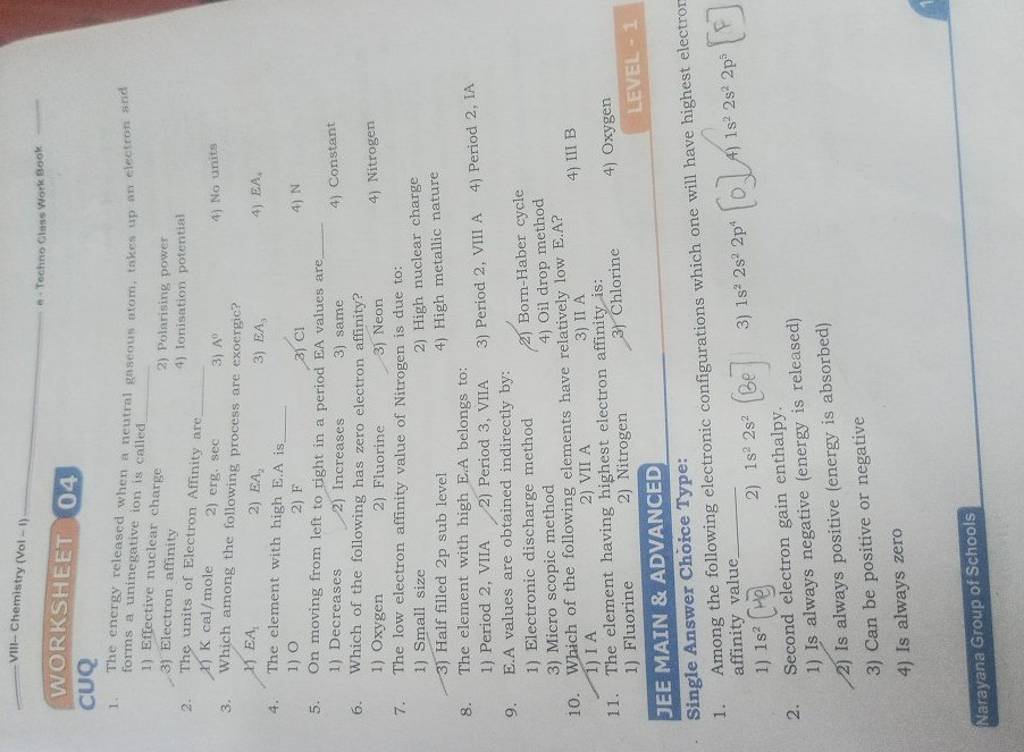 JEE MAIN \& ADVANCED Single Answer Choice Type: 1. Among the following el..