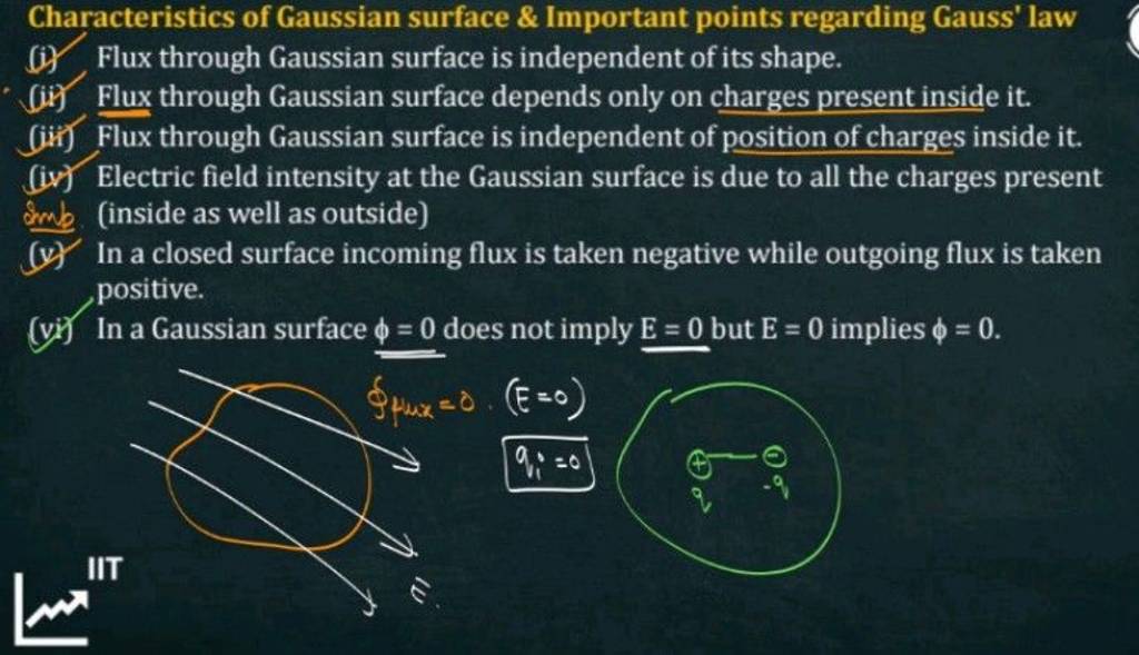 Characteristics of Gaussian surface \& Important points regarding Gauss'