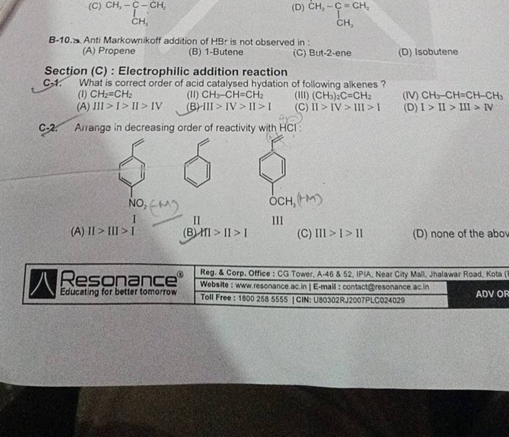 C 2 Arrange In Decreasing Order Of Reactivity With Hcl Filo