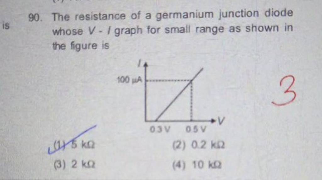 The resistance of a germanium junction diode whose V - I graph for small