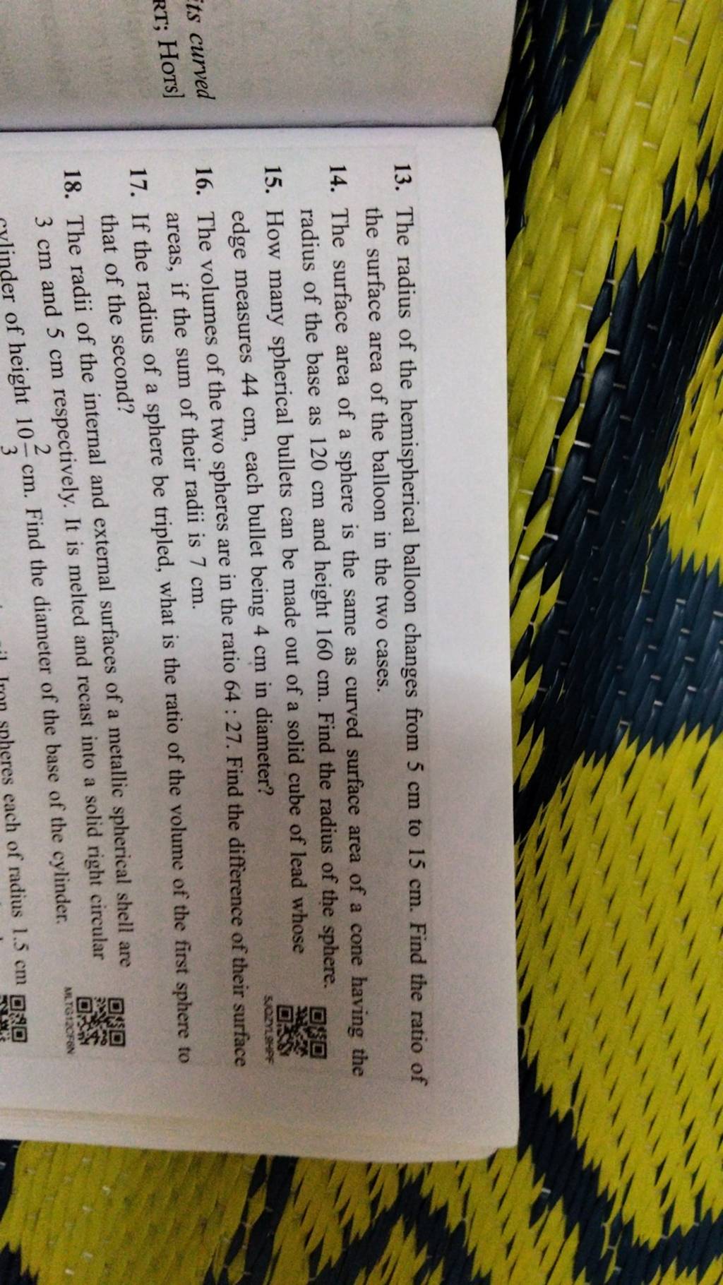 13. The radius of the hemispherical balloon changes from 5 cm to 15 cm. F..