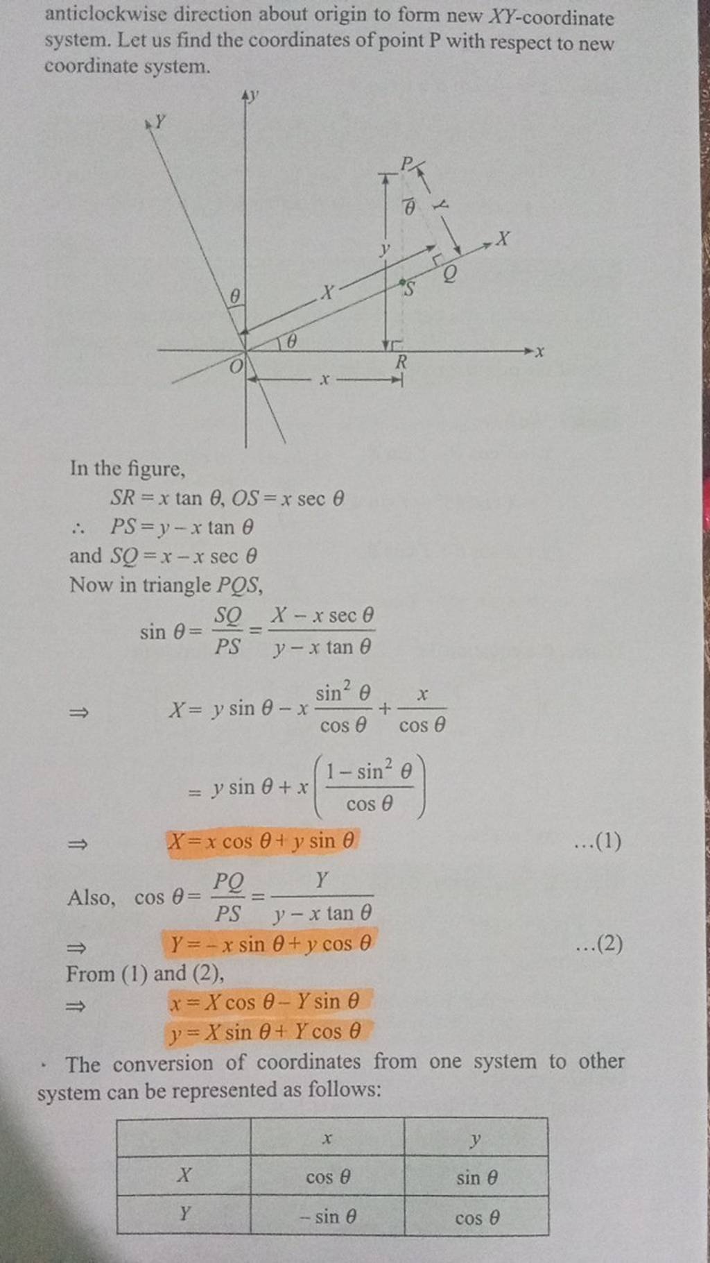 anticlockwise direction about origin to form new XY-coordinate system. Le..