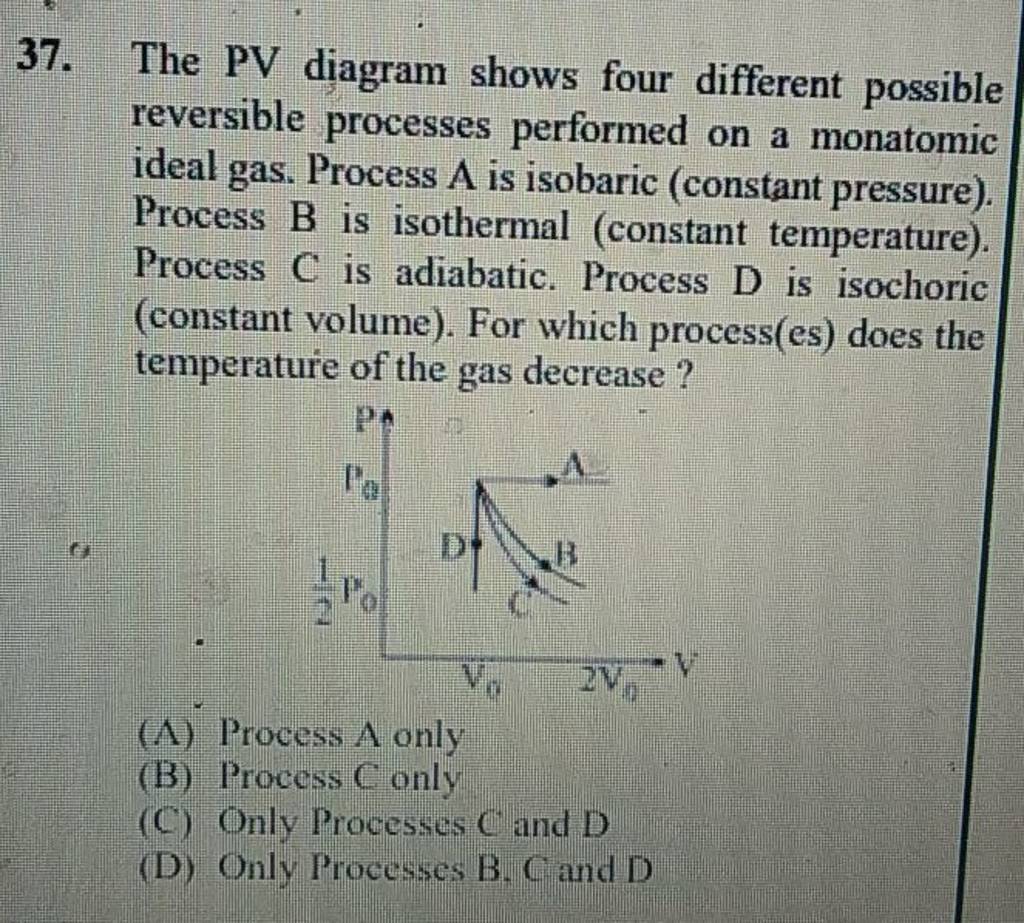 The PV diagram shows four different possible reversible processes perform..