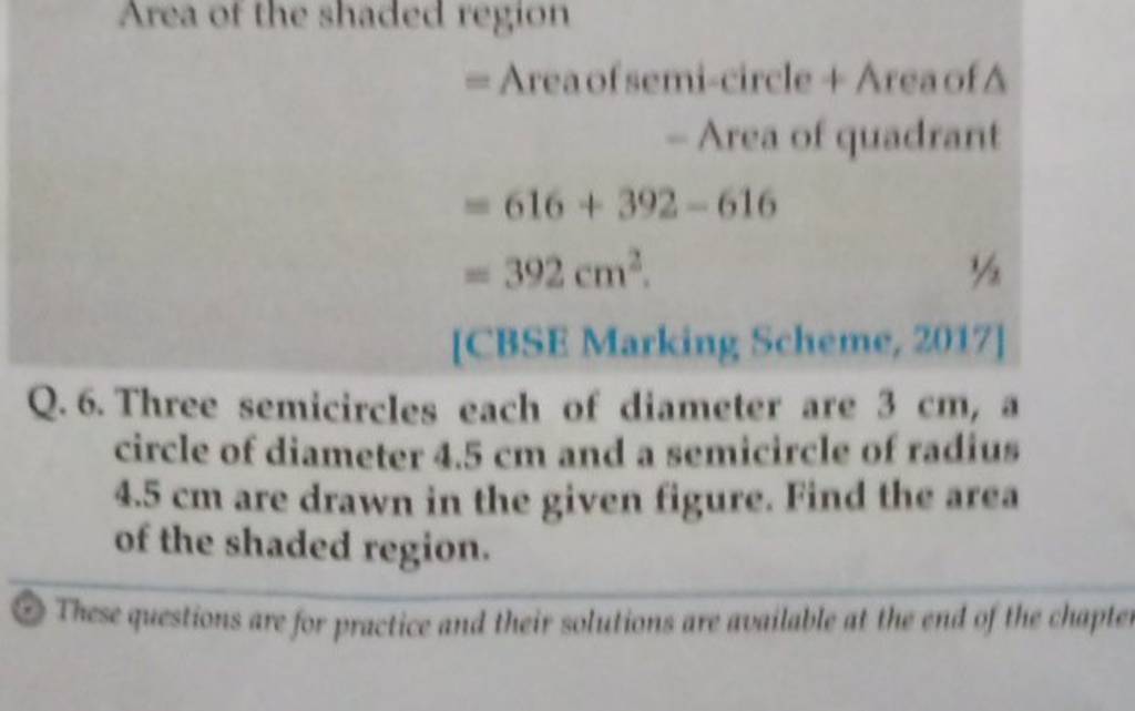 Area of the shaded region === Areaof semi-circle + Area of Δ− Area of qu..