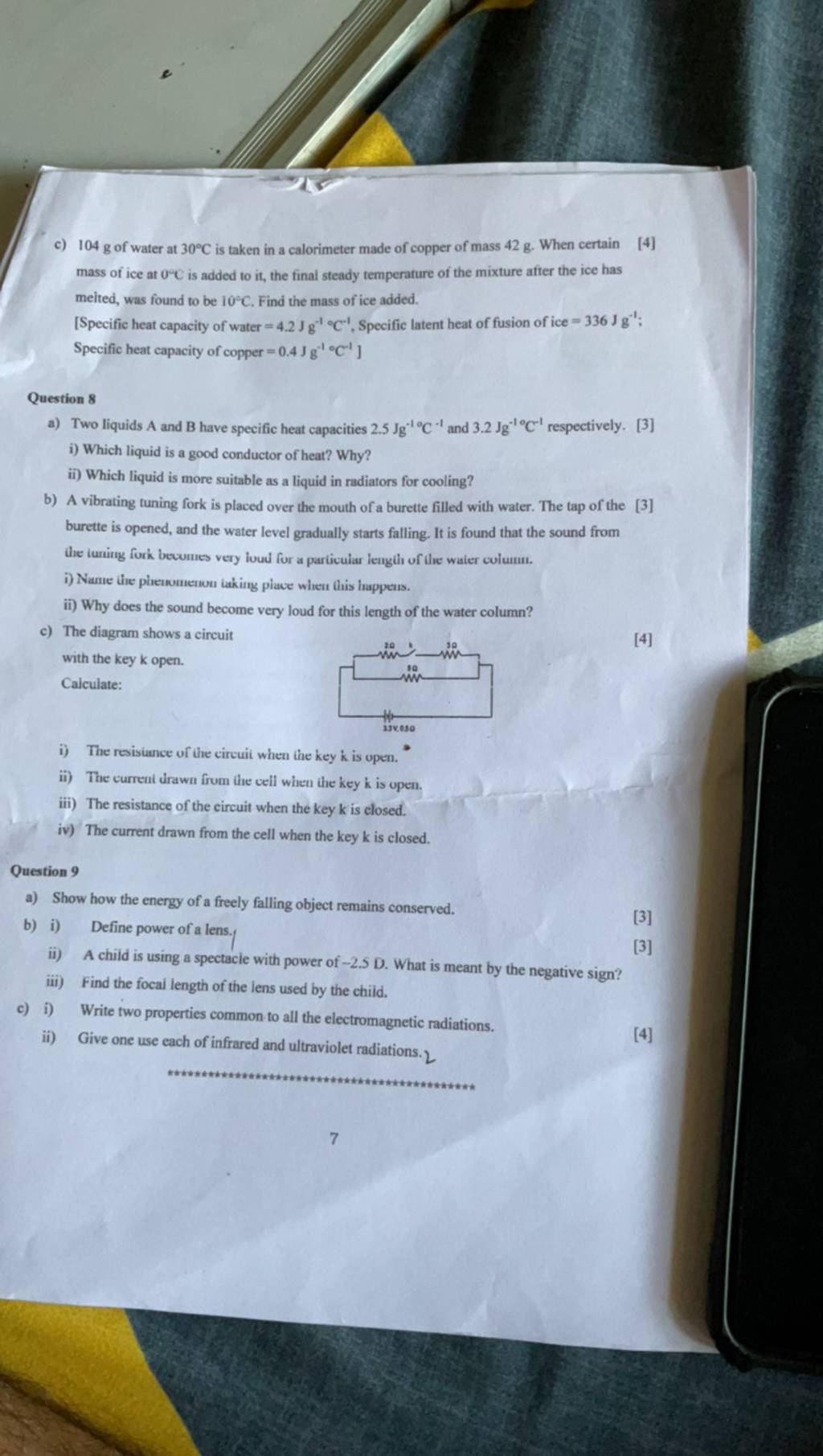 The diagram shows a circuit with the key k open. Calculate: [4] | Filo