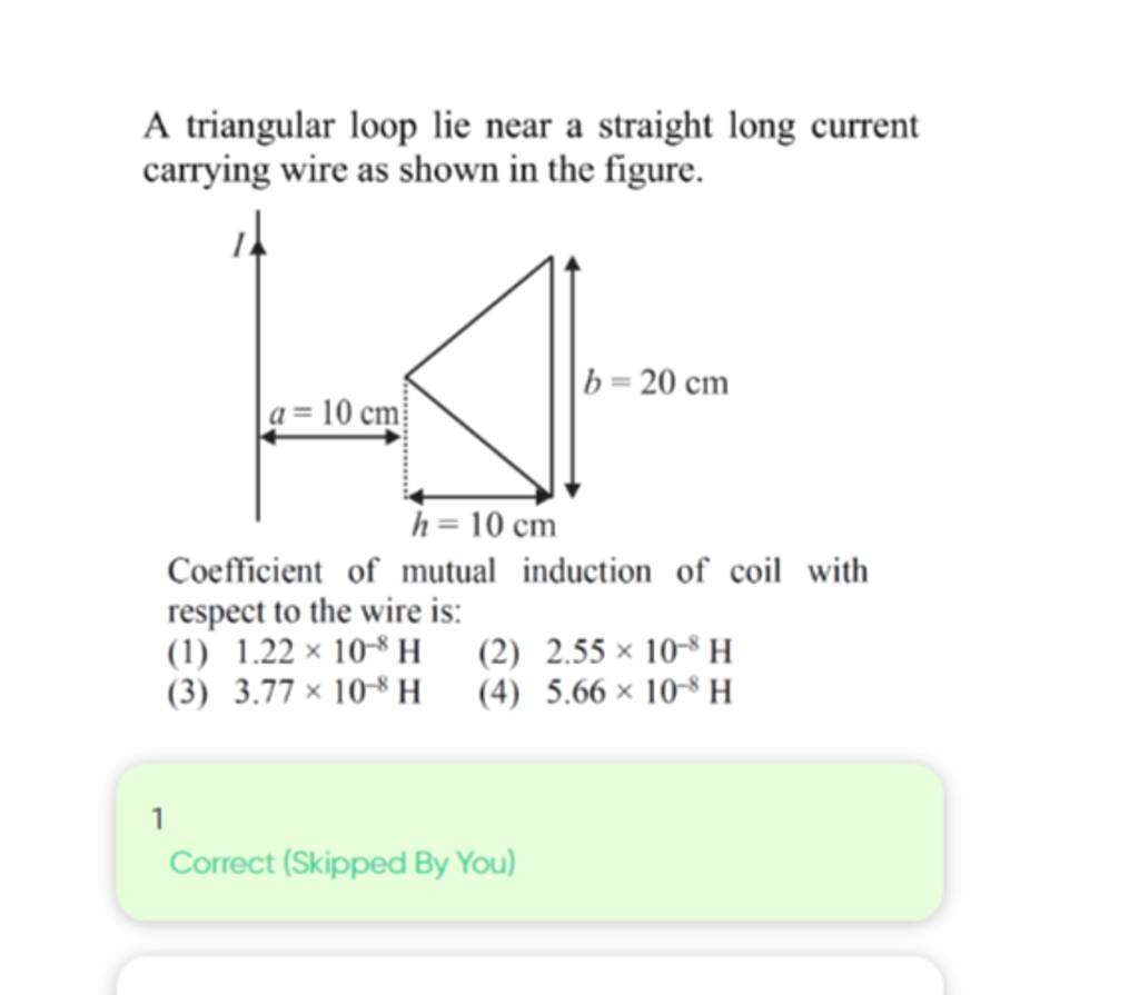 A triangular loop lie near a straight long current carrying wire as shown..