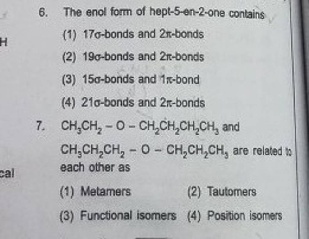 The enol form of hept-5-en-2-one contains | Filo