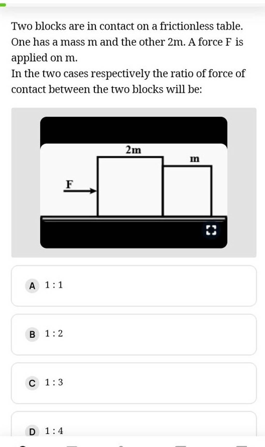 Two blocks are in contact on a frictionless table. One has a mass m and t..