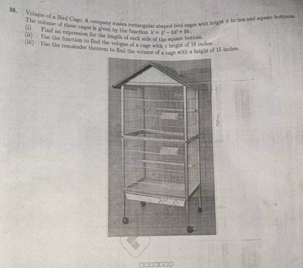 38. Volunc of a Bird Cage. A company makes rectangular shaped bird cages