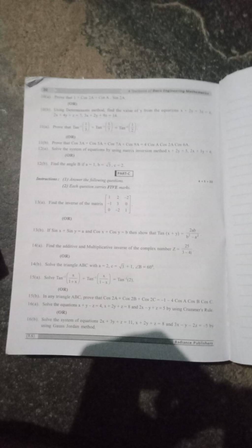 (DR) Prove that Cos 3A+Cos SA Cos TA Cos 9A-4 Cos A Cos 2A Cos 6A (OR) H...