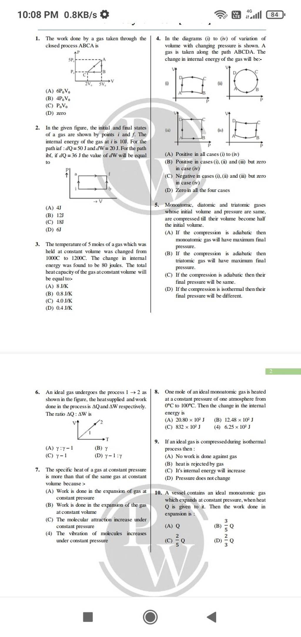 In the given figure, the initial and final states of a gas are shown by p..
