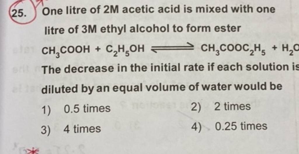 One litre of 2M acetic acid is mixed with one litre of 3M ethyl alcohol t..