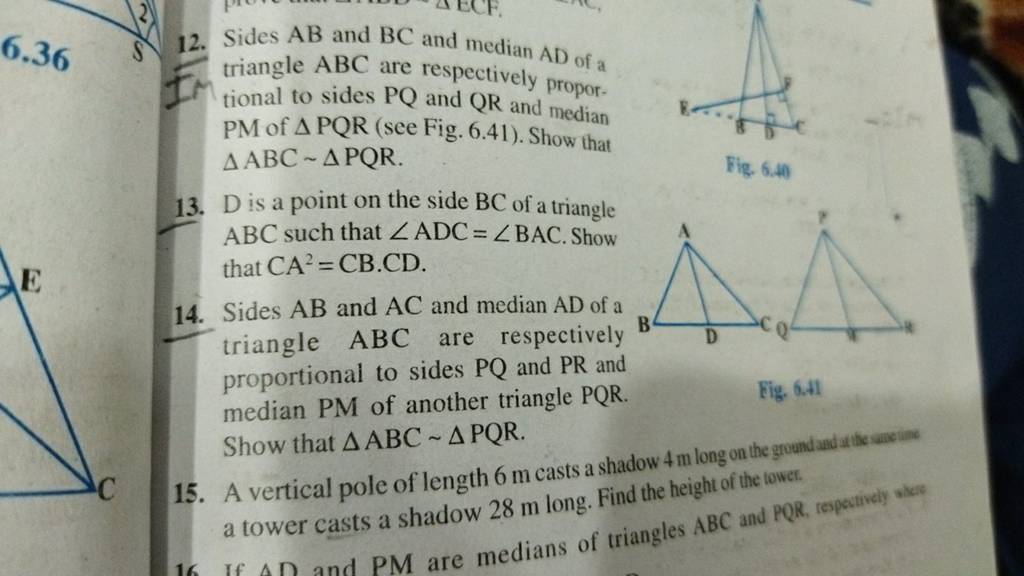 12. Sides AB and BC and median AD of a triangle ABC are respectively prop..