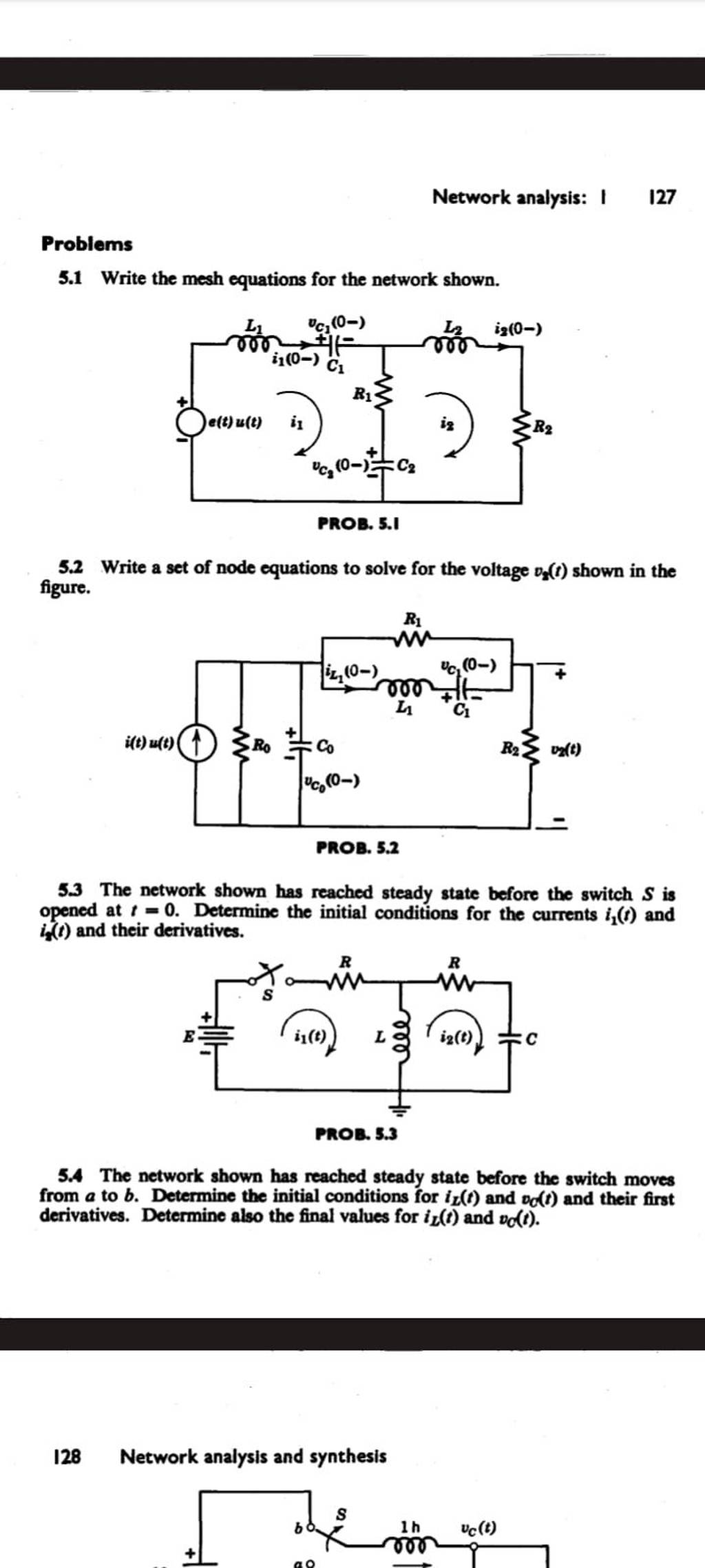 Network Analysis I 127 Problems 51 Write The Mesh Equations For The Net 4253