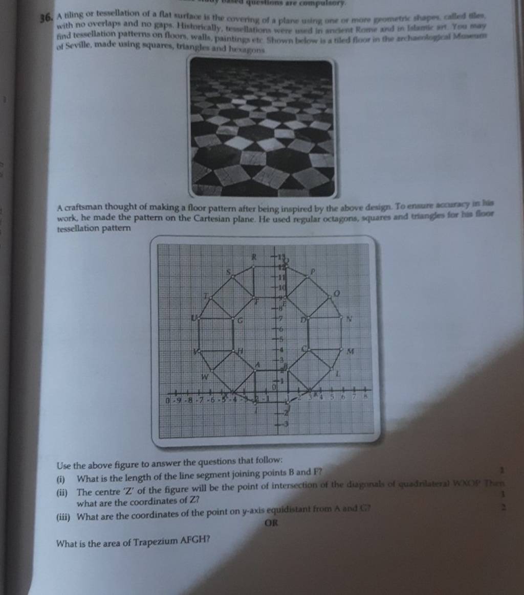 36. A tiling or tessellation of a flat surfaie is the covering of a plane..
