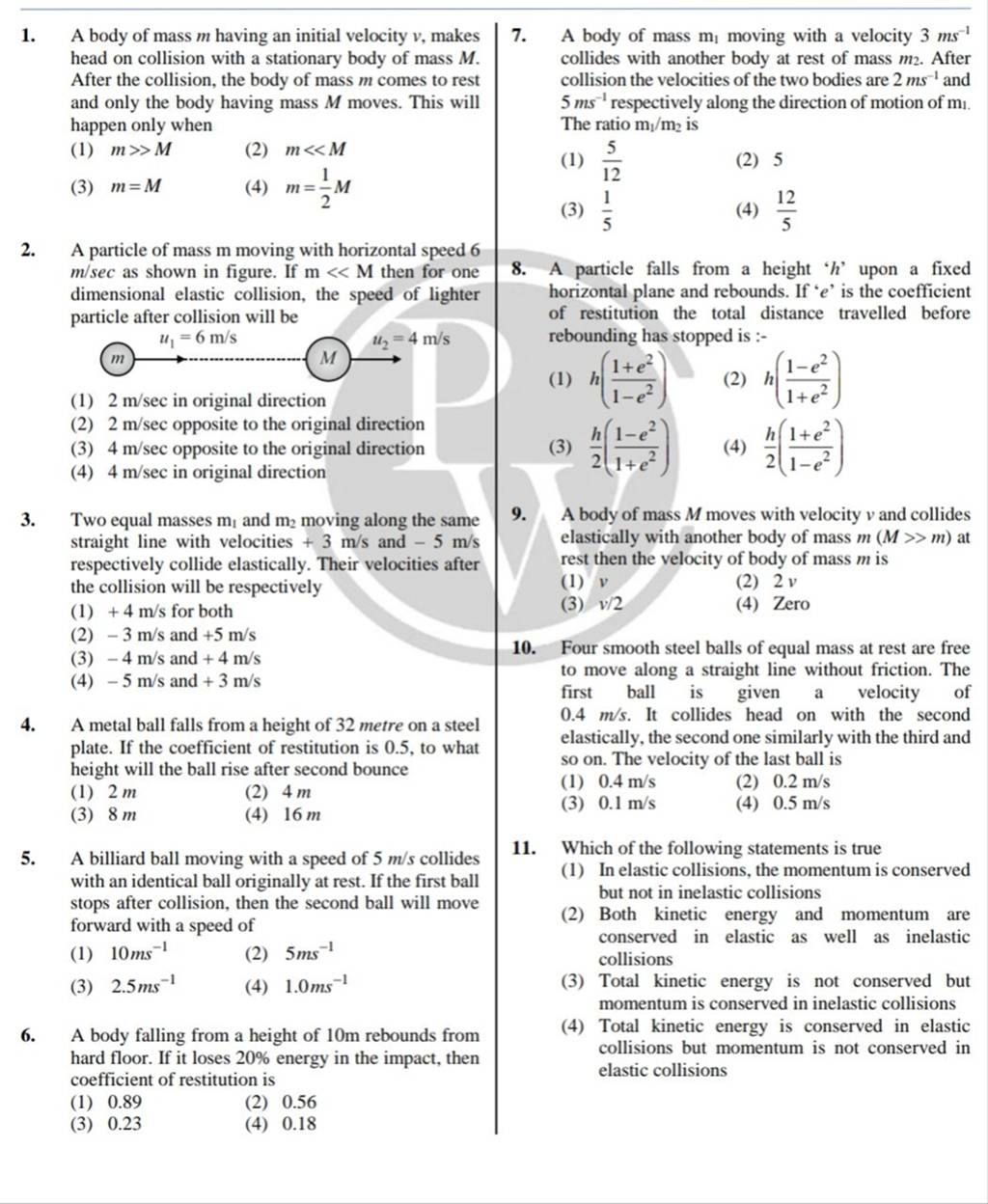 A particle of mass m moving with horizontal speed 6 m/sec as shown in fig..
