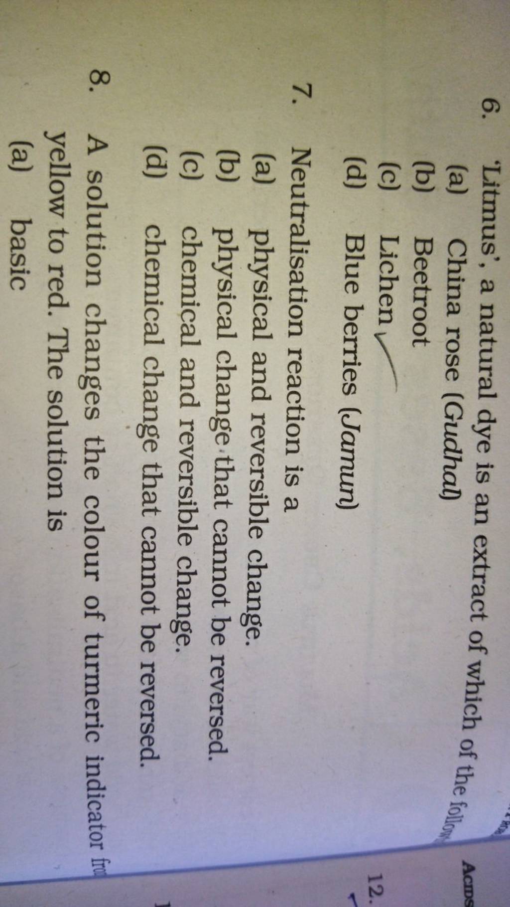 A solution changes the colour of turmeric indicator fro yellow to red. Th..